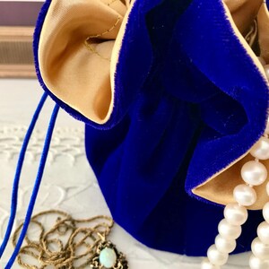 Royal Blue Velvet Jewelry Pouch With Gold Bridal Satin Lining for ...