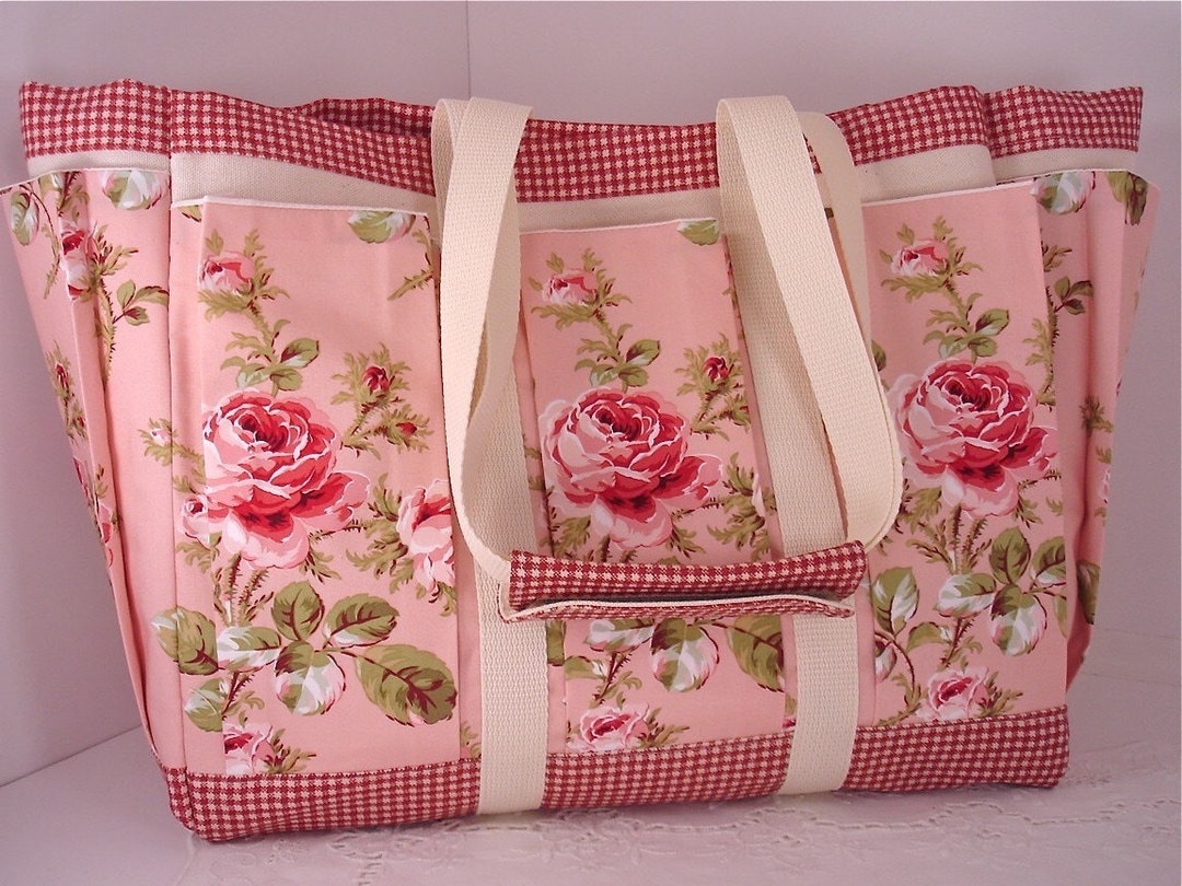 Pink Cabbage Rose Cottage Travel Tote Bag With Mulit Pockets for Your ...