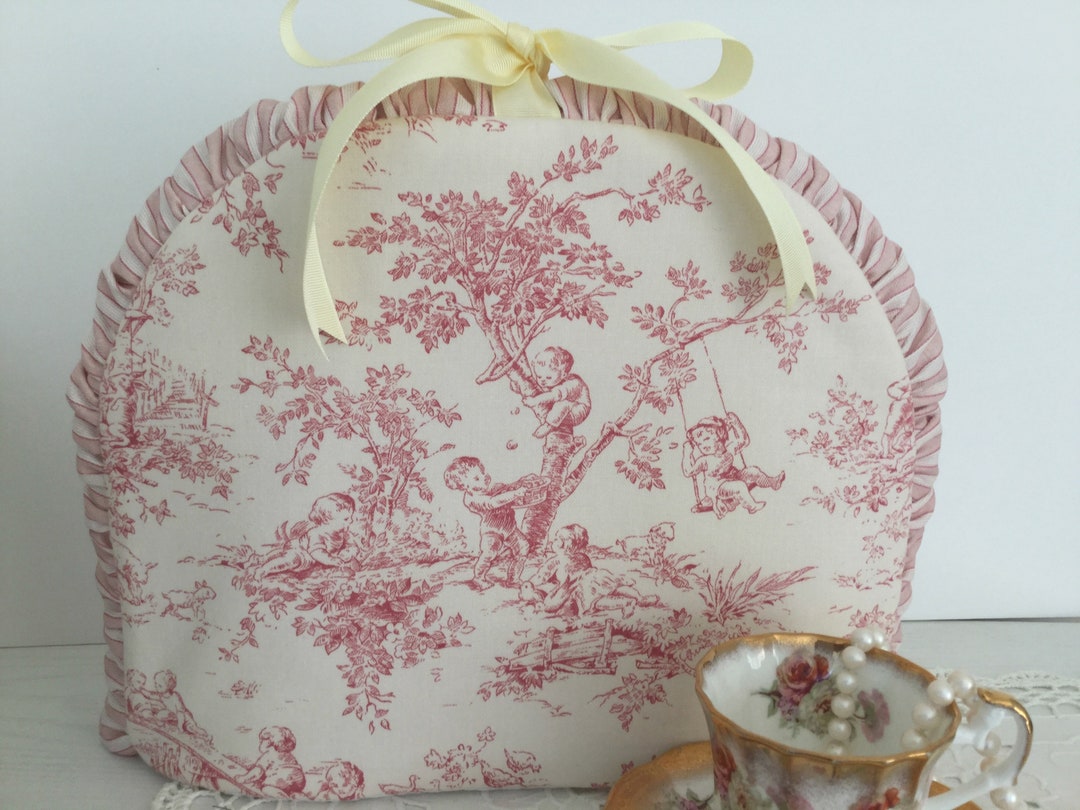 Central Park Pink and Cream Toile Gusset Tea or Coffee Press Cozy/cosy ...