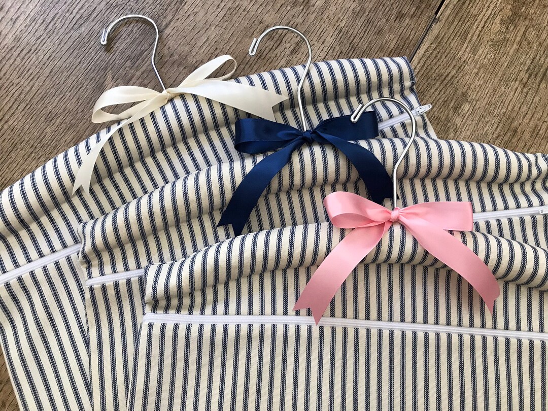 Travel Padded Hanger Safe in Blue and Cream Rustic Country Ticking ...