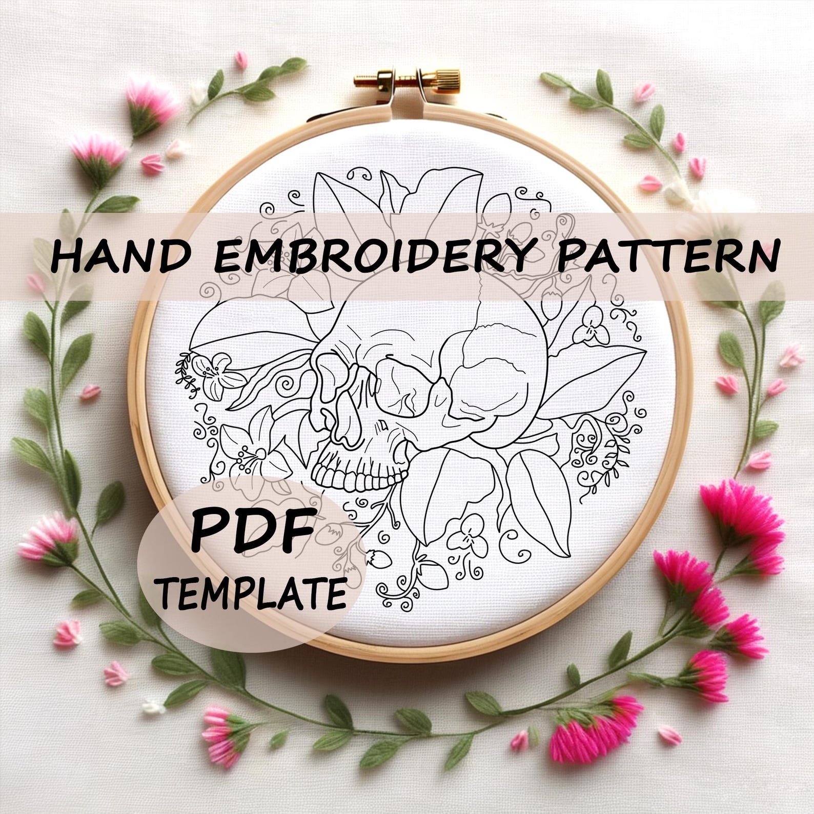 Skull and Nightshade Embroidery Digital Pattern, Beginner Embroidery ...