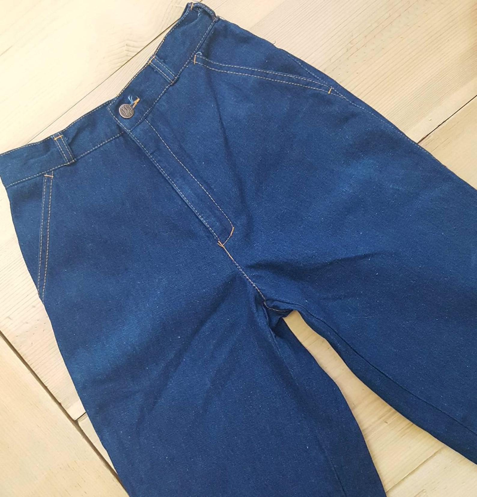 Vintage Jeans 70s 80s Chemin De Fer High Waist Dark Denim Trousers