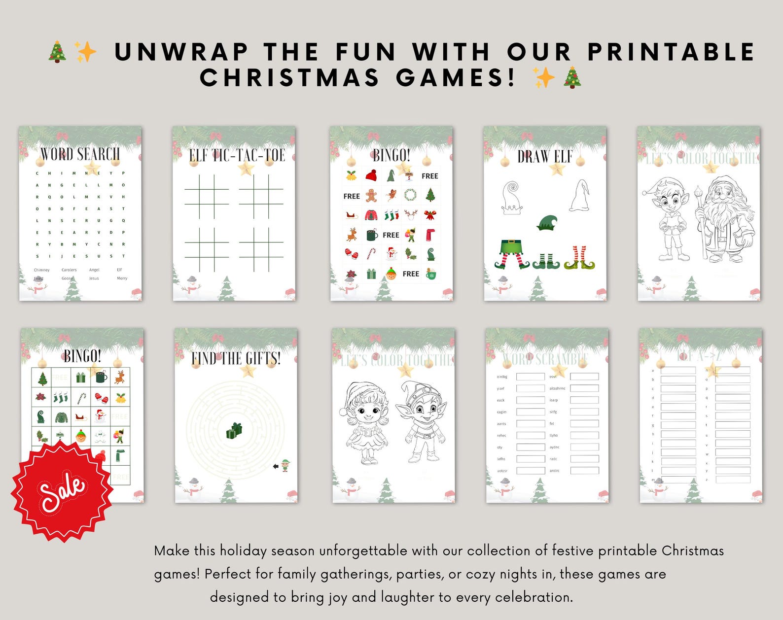 Holiday Theme Bundle - Christmas Printable Game Set for Kids With Tic ...