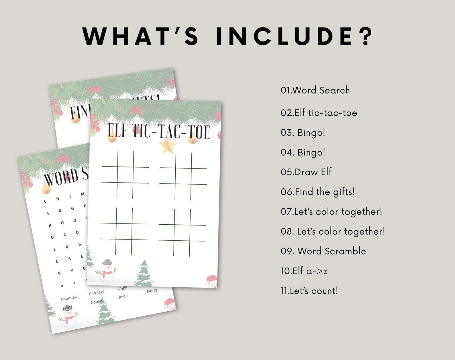 Holiday Theme Bundle - Christmas Printable Game Set for Kids With Tic ...