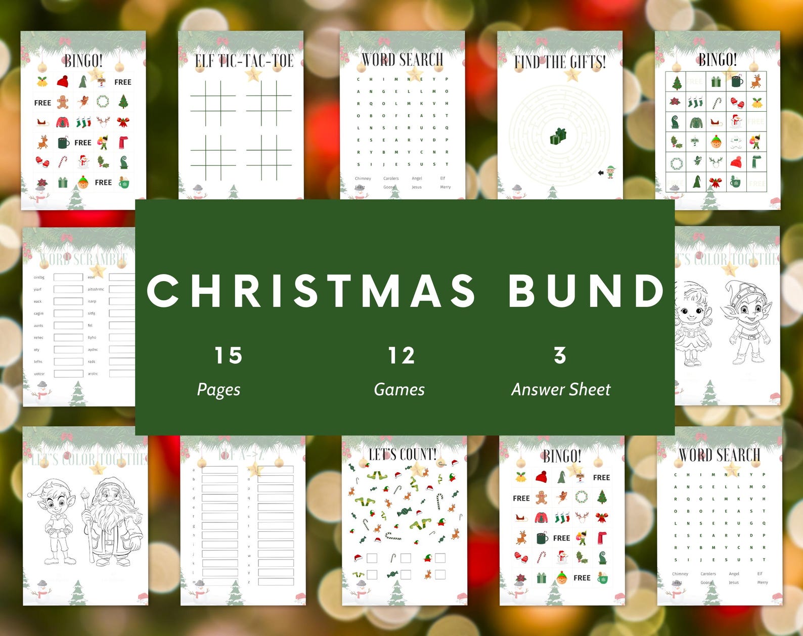 Holiday Theme Bundle - Christmas Printable Game Set for Kids With Tic ...