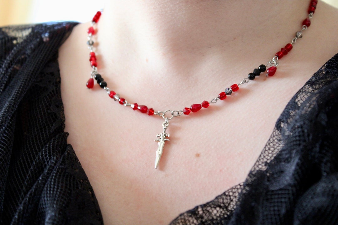 Bhaal's Chosen | Fantasy Gothic Beaded Necklace, Blood Red Sword Choker ...