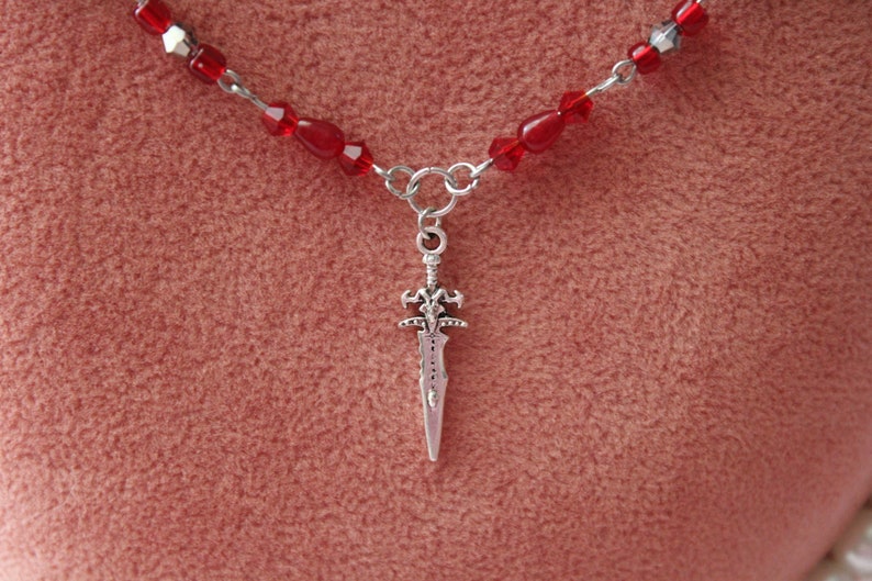 Bhaal's Chosen Fantasy Gothic Beaded Necklace, Blood Red Sword Choker ...