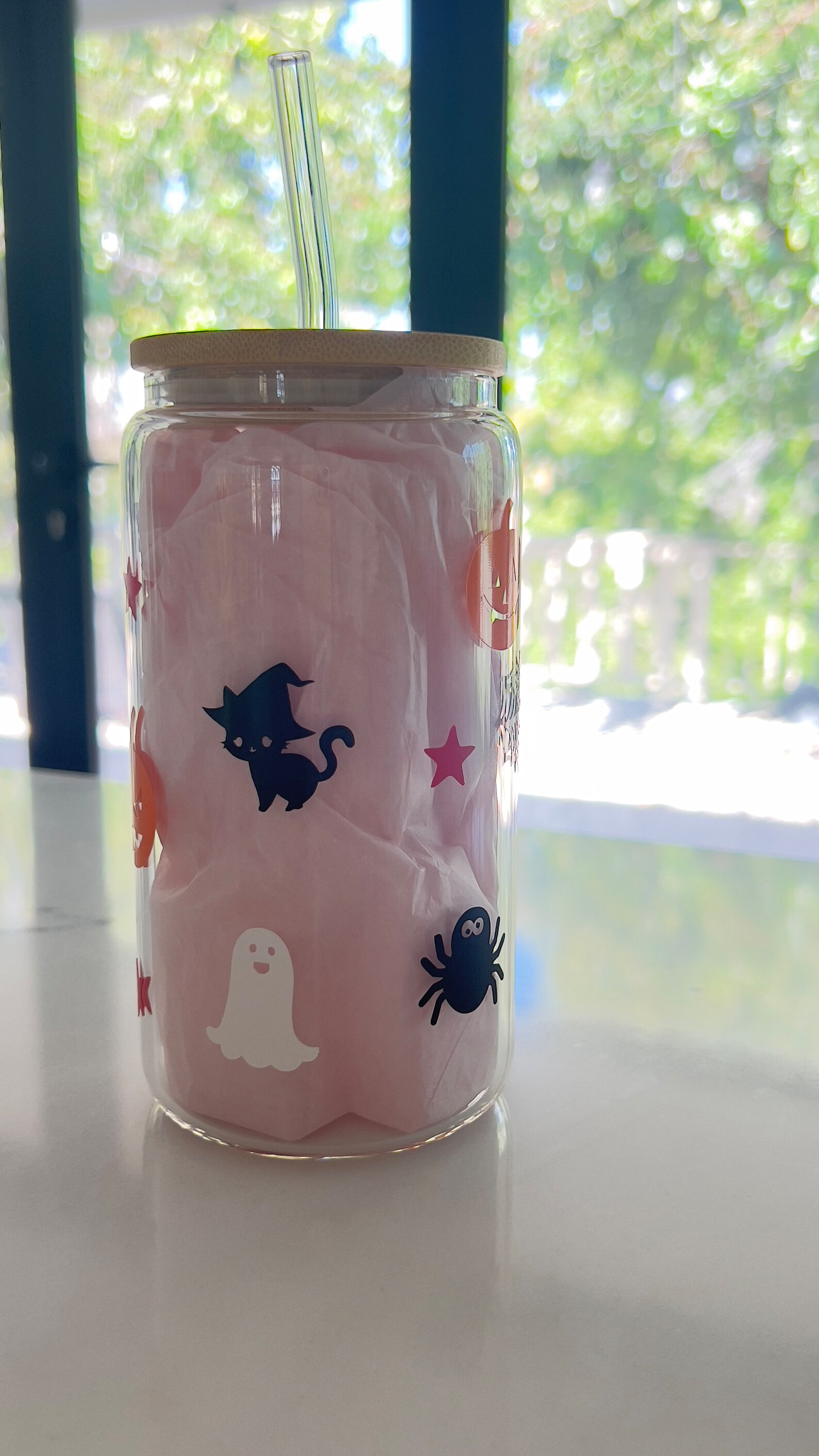 Ghosts, Spiders, Pumokins, Stars, Halloween Sipper Glass, 16oz, Cup ...