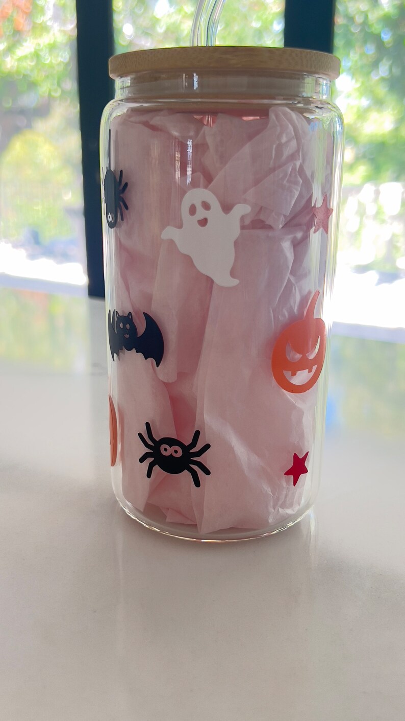 Ghosts, Spiders, Pumokins, Stars, Halloween Sipper Glass, 16oz, Cup ...