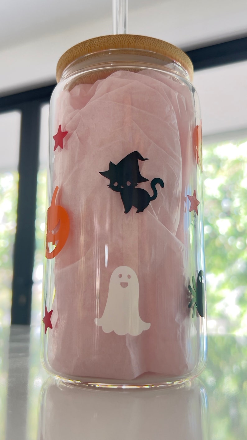 Ghosts, Spiders, Pumokins, Stars, Halloween Sipper Glass, 16oz, Cup ...
