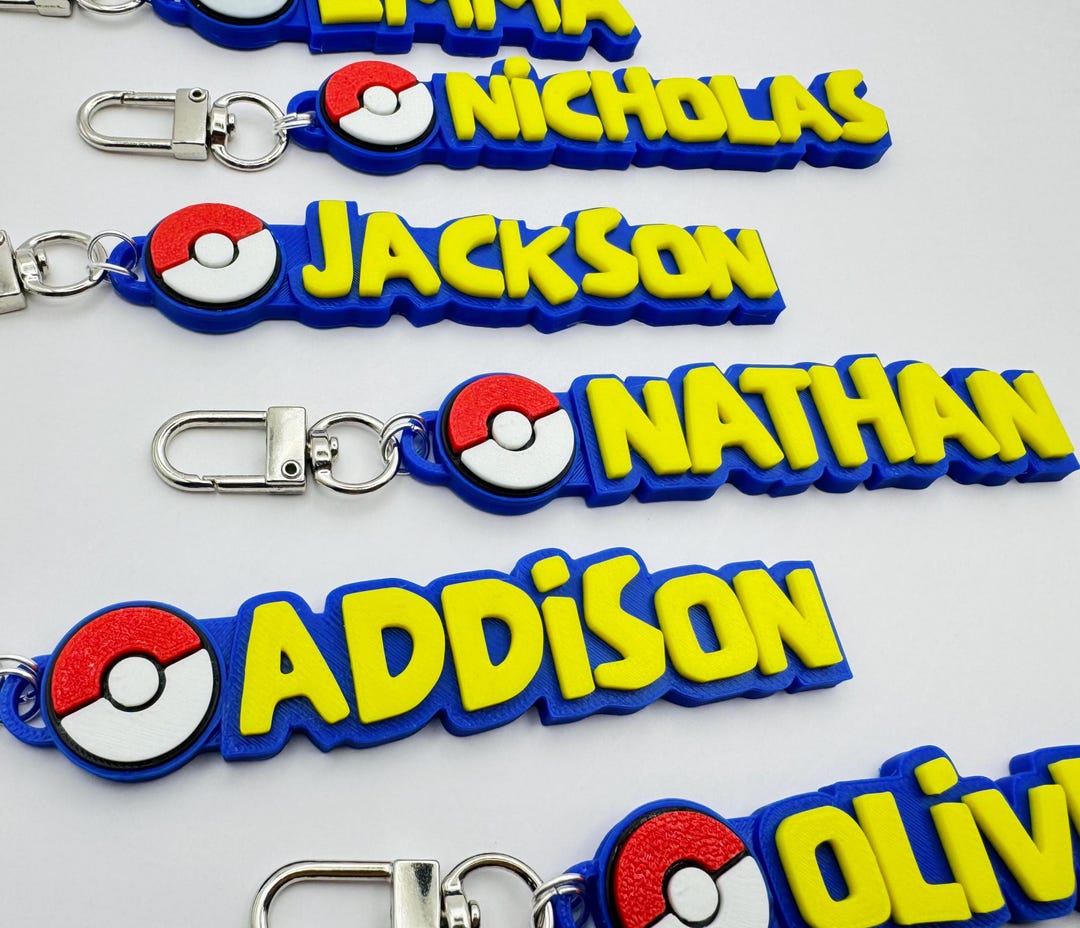 Personalized Pokemon Name Tag Keychain, 3D Printed Party Favor - Etsy