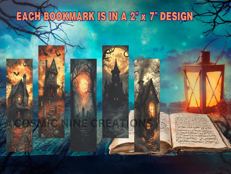 Spooky Haunted House and Halloween Landscape Bookmarks Digital Download ...