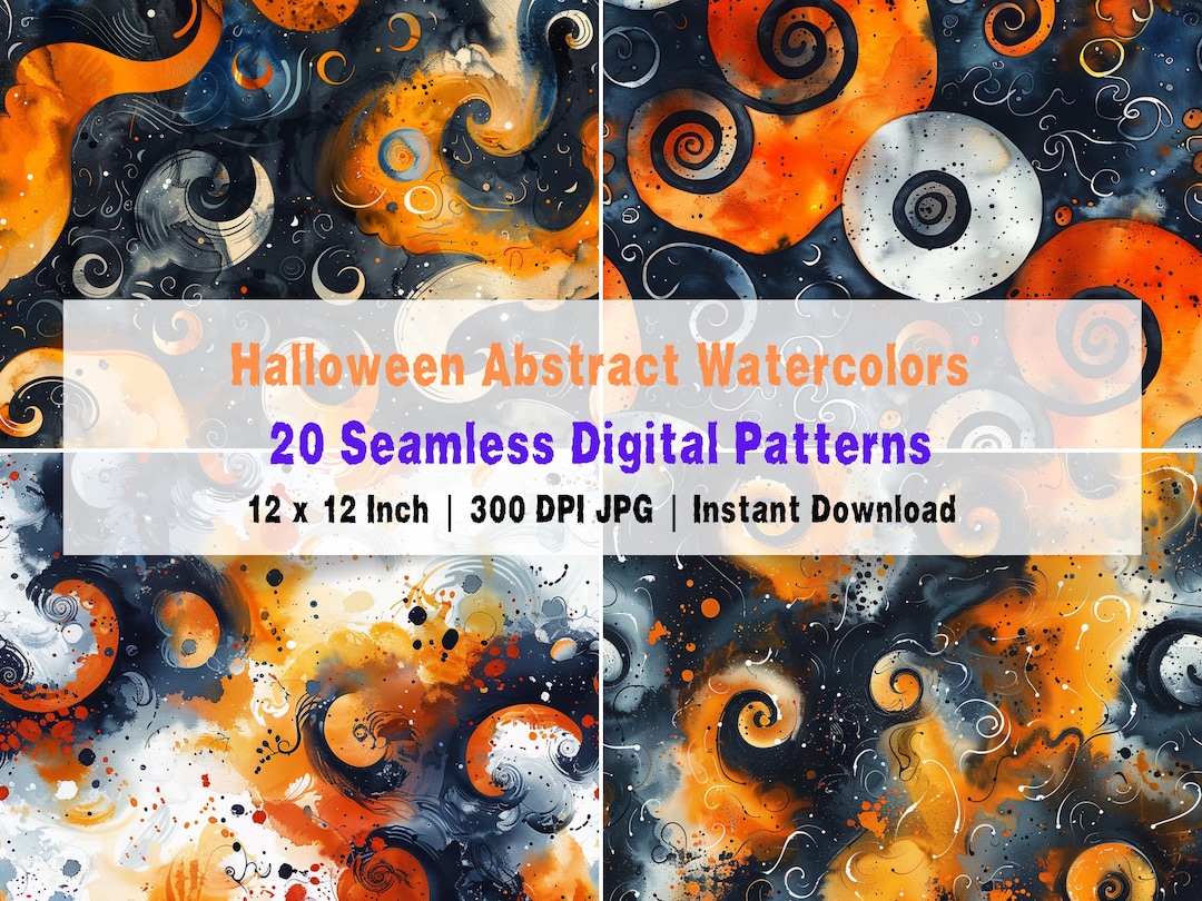 Halloween Watercolor Digital Patterns - Abstract Designs, 12x12 Inch ...