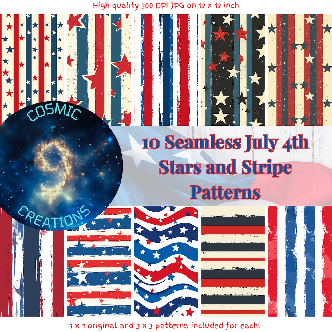 July 4th Digital Patterns. 10 Different Patterns of Red, White and Blue ...