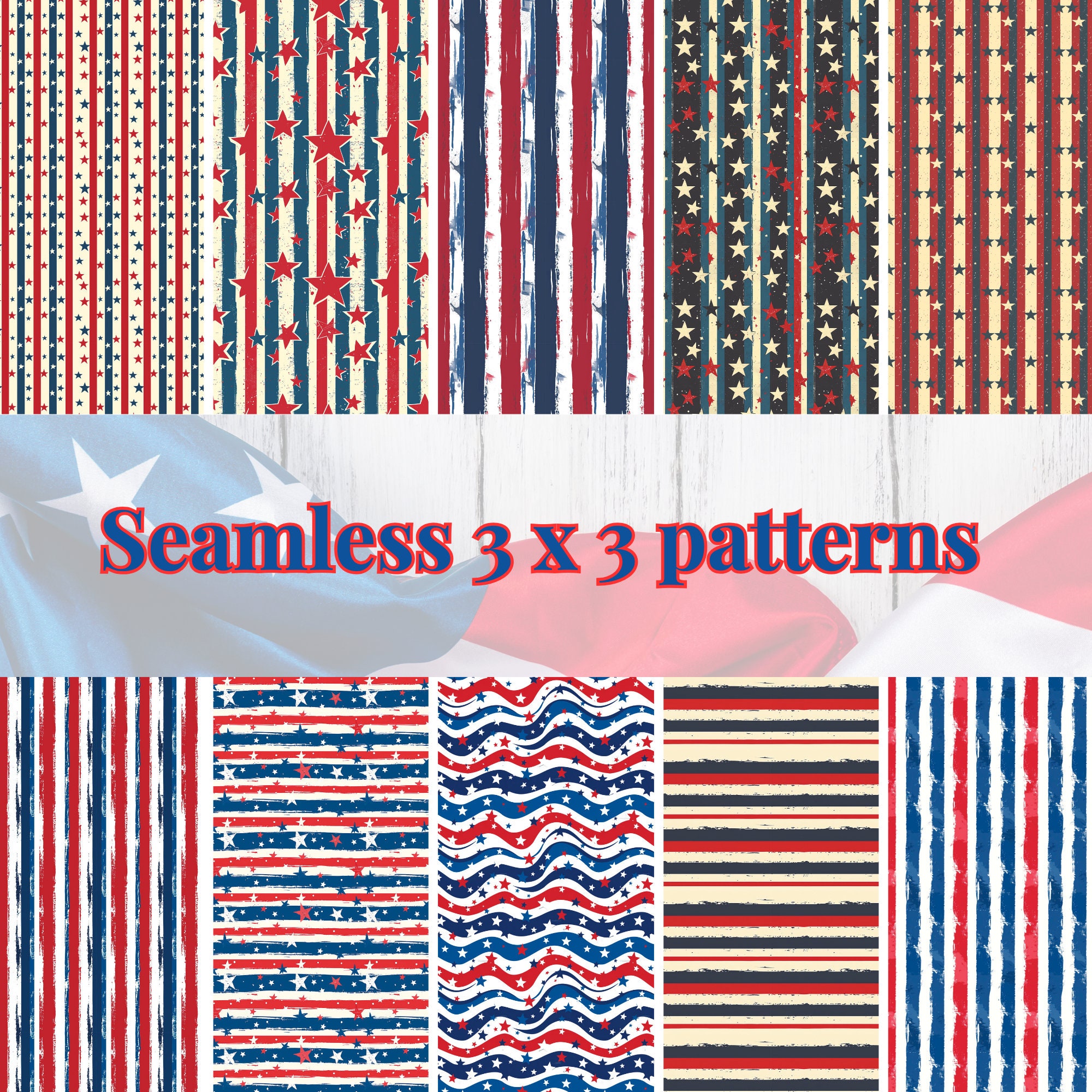 July 4th Digital Patterns. 10 Different Patterns of Red, White and Blue ...