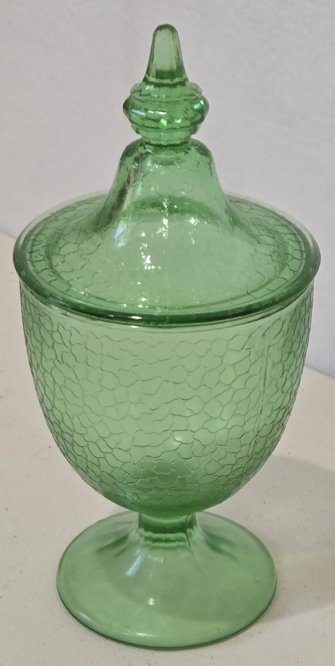 Vintage Depression Glass - L. E. Smith Green Crackle Glass Candy Dish ...