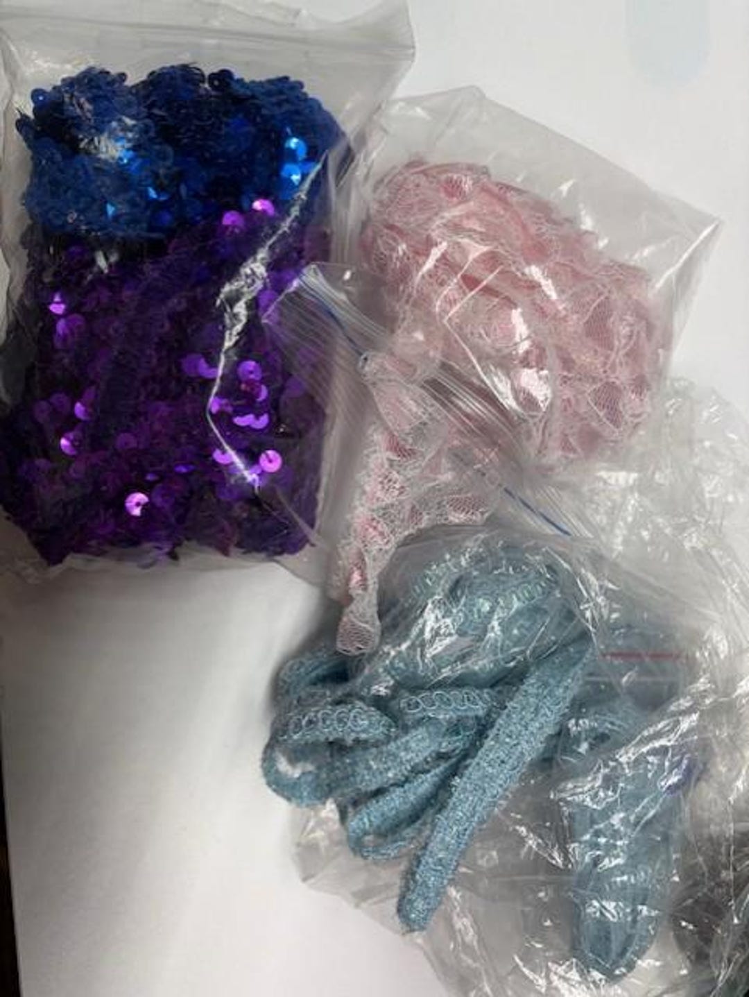 BULK Remnant GRAB BAG Purple and Blue Stretch Wavy Sequin Trim Pink ...