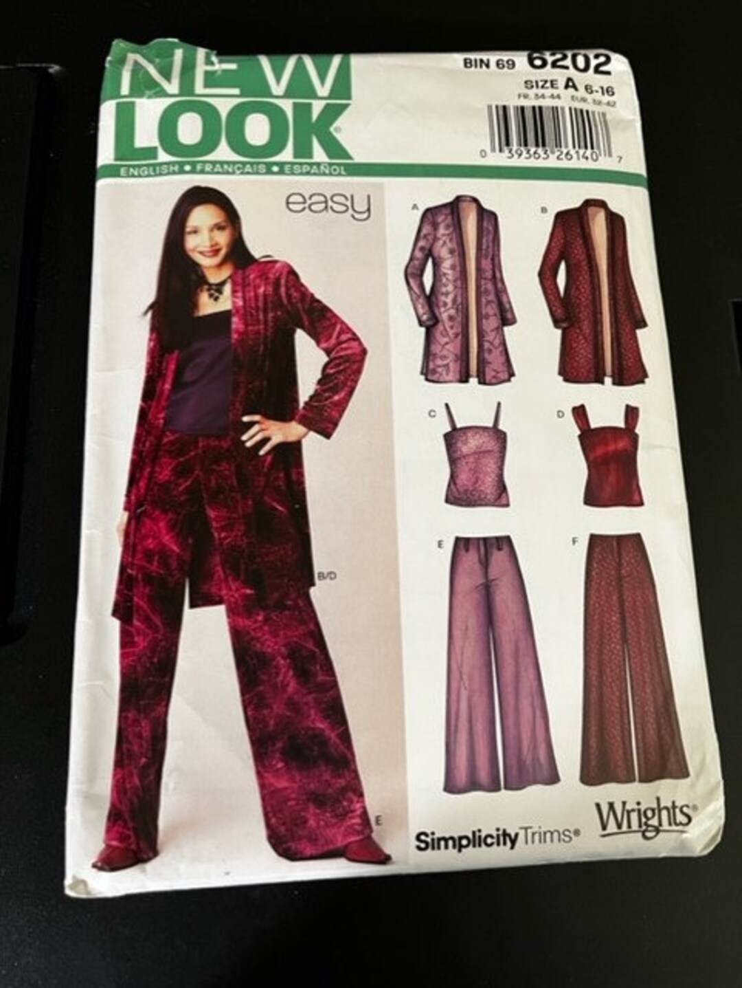 UNCUT New Look 6202 Easy Long Jacket Cami and Pants Suit Sizes 6 8 10 ...