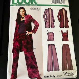 UNCUT New Look 6202 Easy Long Jacket Cami and Pants Suit Sizes 6 8 10 ...