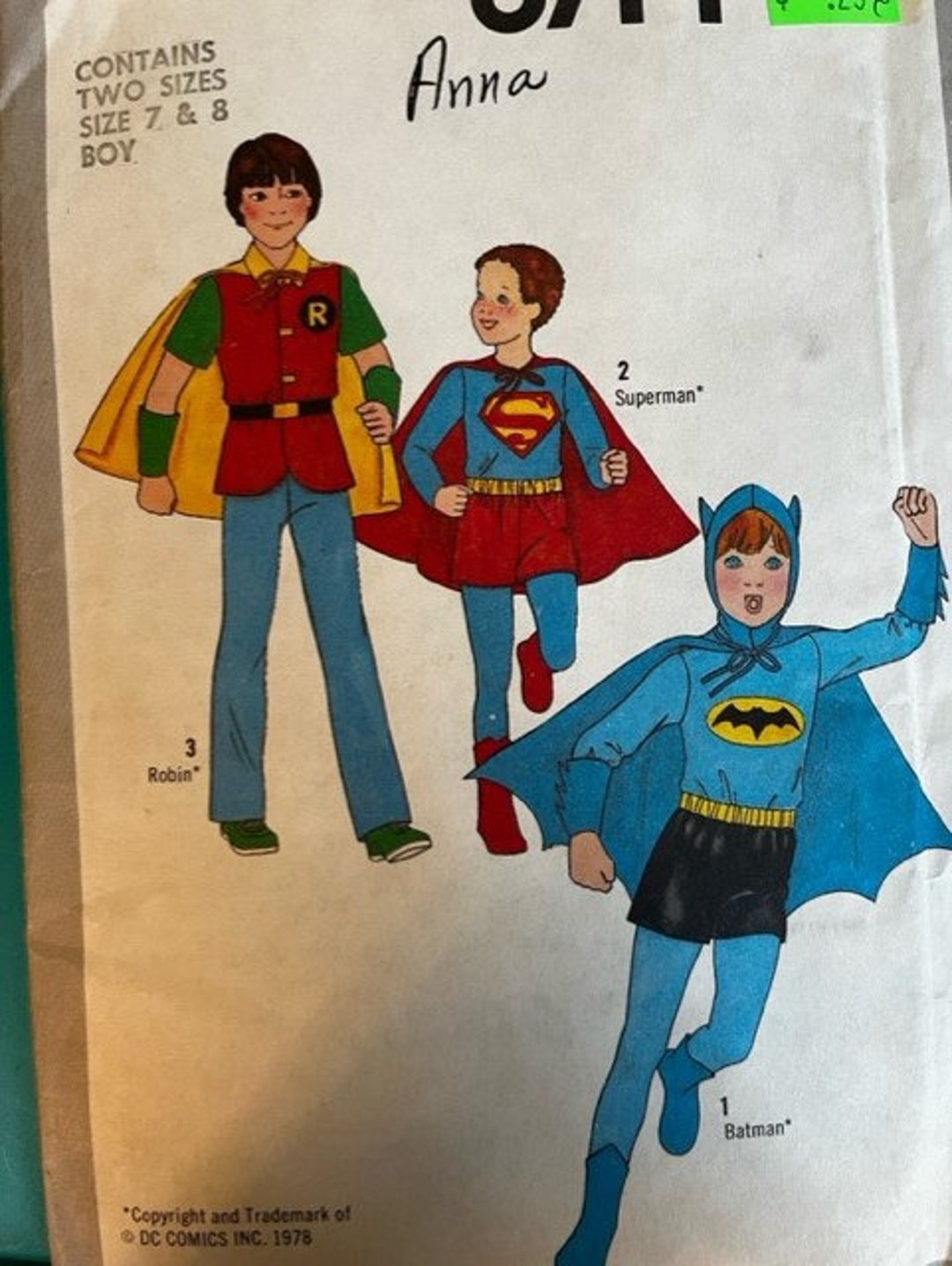 UNCUT Rare Vintage Simplicity 8714 Batman Superman Robin Child Size 7 8 ...