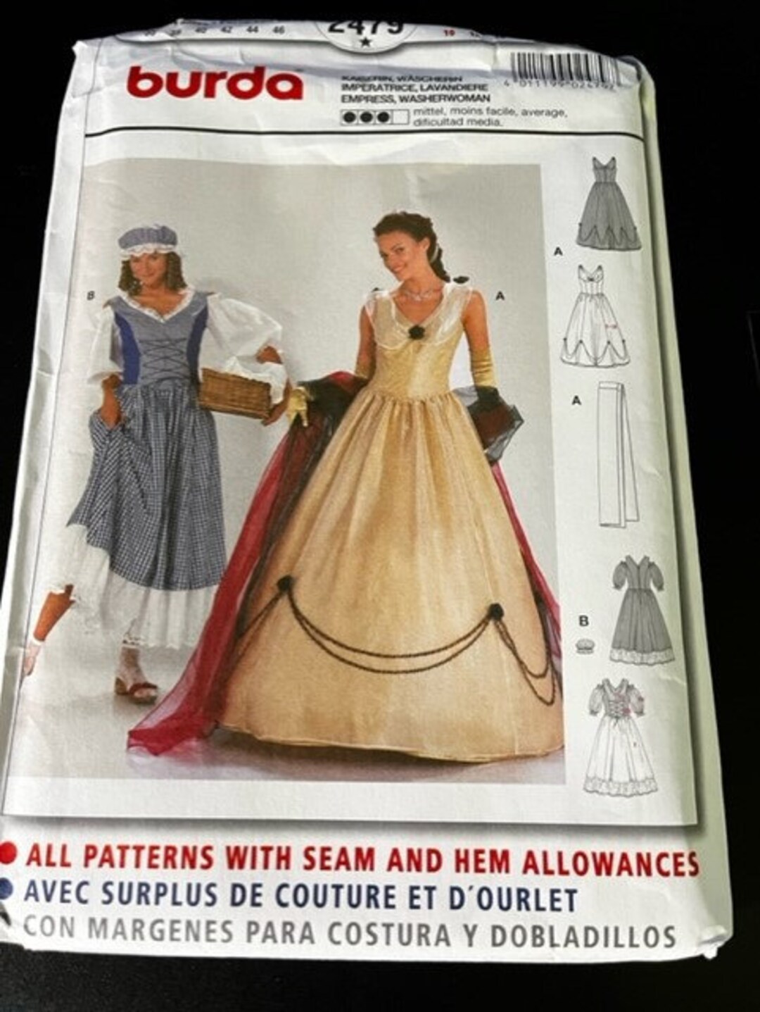 UNCUT Burda 2479 Colonial Southern Belle Empress Washerwoman Maid Dress ...