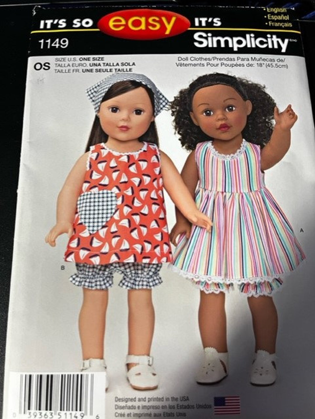 UNCUT Simplicity 1149 Doll Clothes Sunsuit Dress Bloomers and Scarf for ...