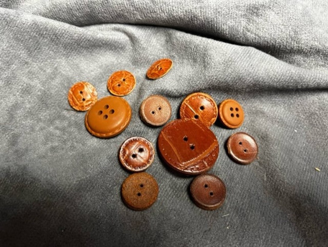 BULK Lot 12 Vintage Brown Leather Buttons Great for Costumes Crafts ...
