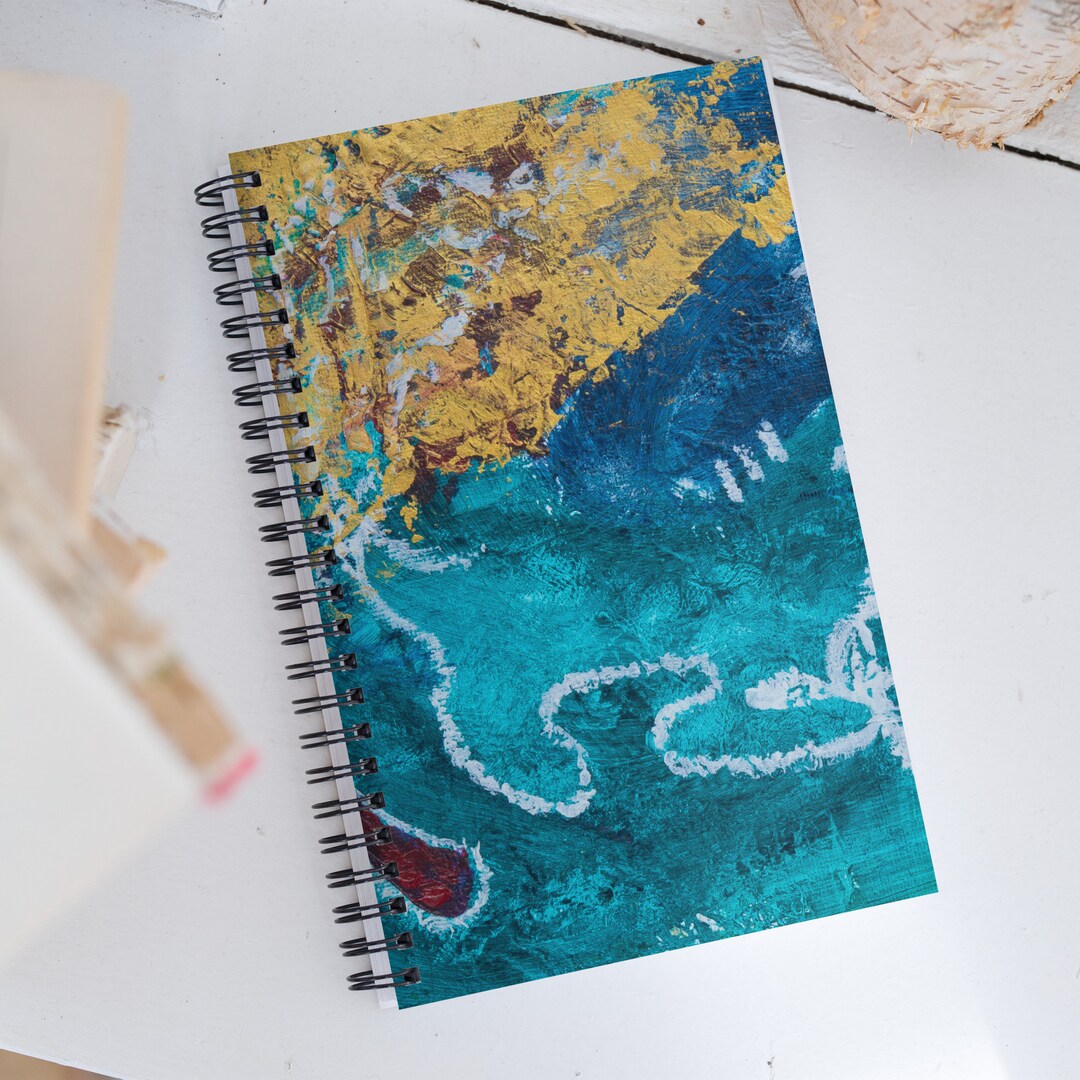 Spiral Notebook treasure Original Art Cover Blue and Gold Notebook - Etsy