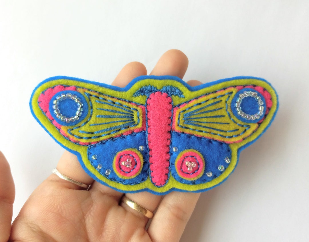 Bright Moth Felt Patch With Beaded Design - Etsy