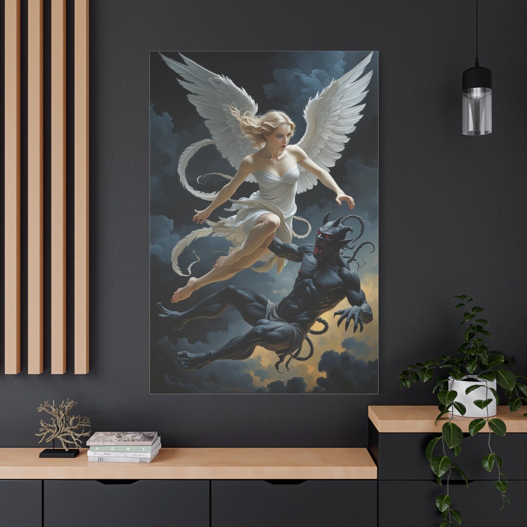Angelic Battle Art Print, Mythical Wall Art, Gothic Home Decor, Fantasy ...