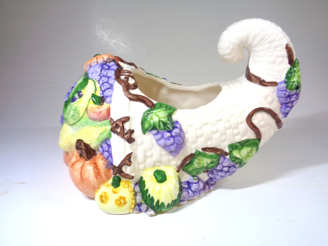 Vintage Fruit and Vine Cornucopia Ceramic Planter by New Holland Floral ...