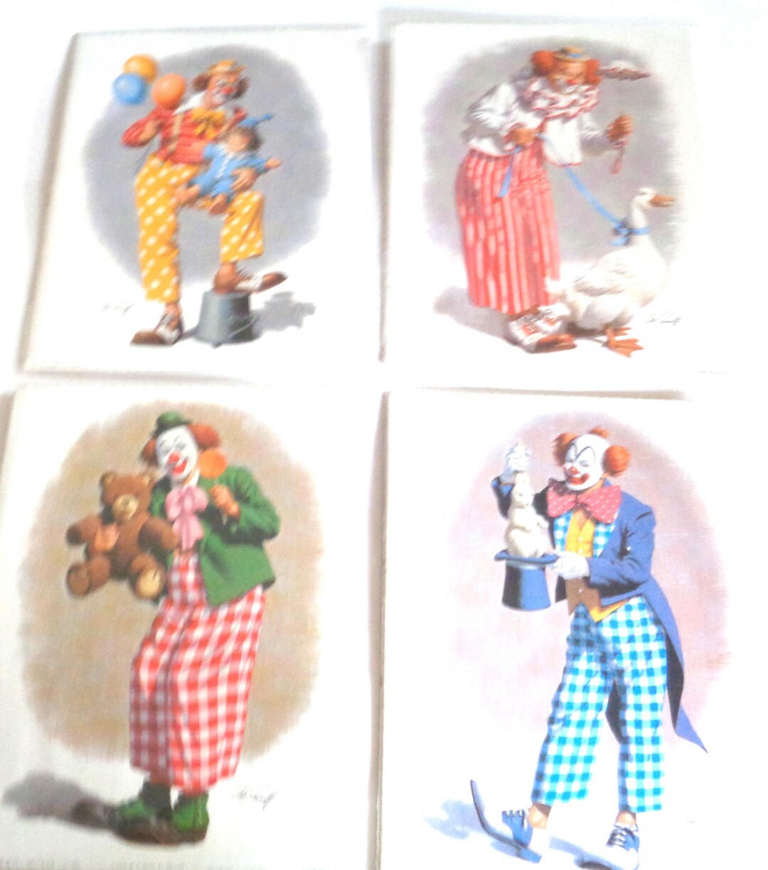 Clown Prints by Arthur Sarnoff. Set of 4 Doll Clown, in Love With Teddy ...