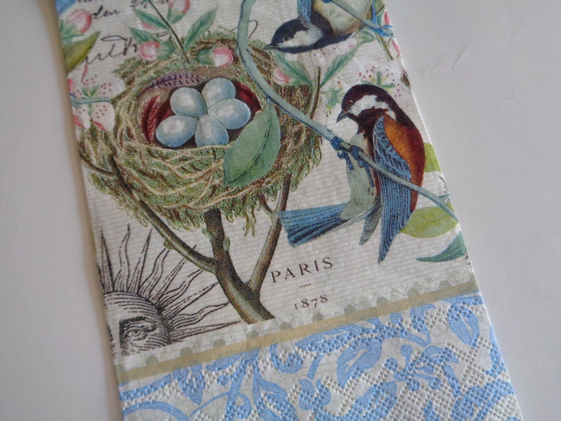 4 Blue Bird With Nest Paper Napkins Decoupage Collage Altered - Etsy