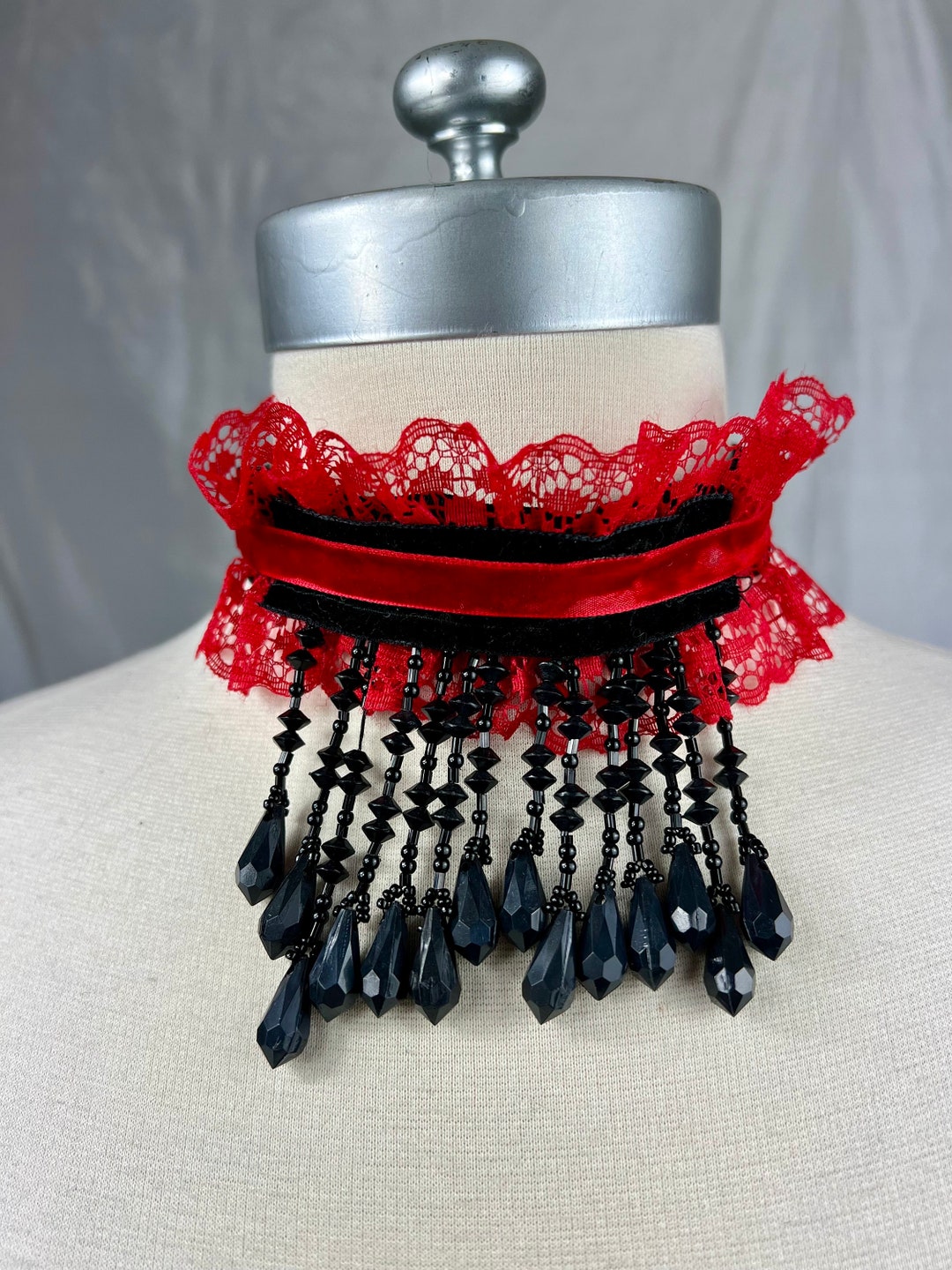 Beaded Red Lace Neck Collar - Etsy