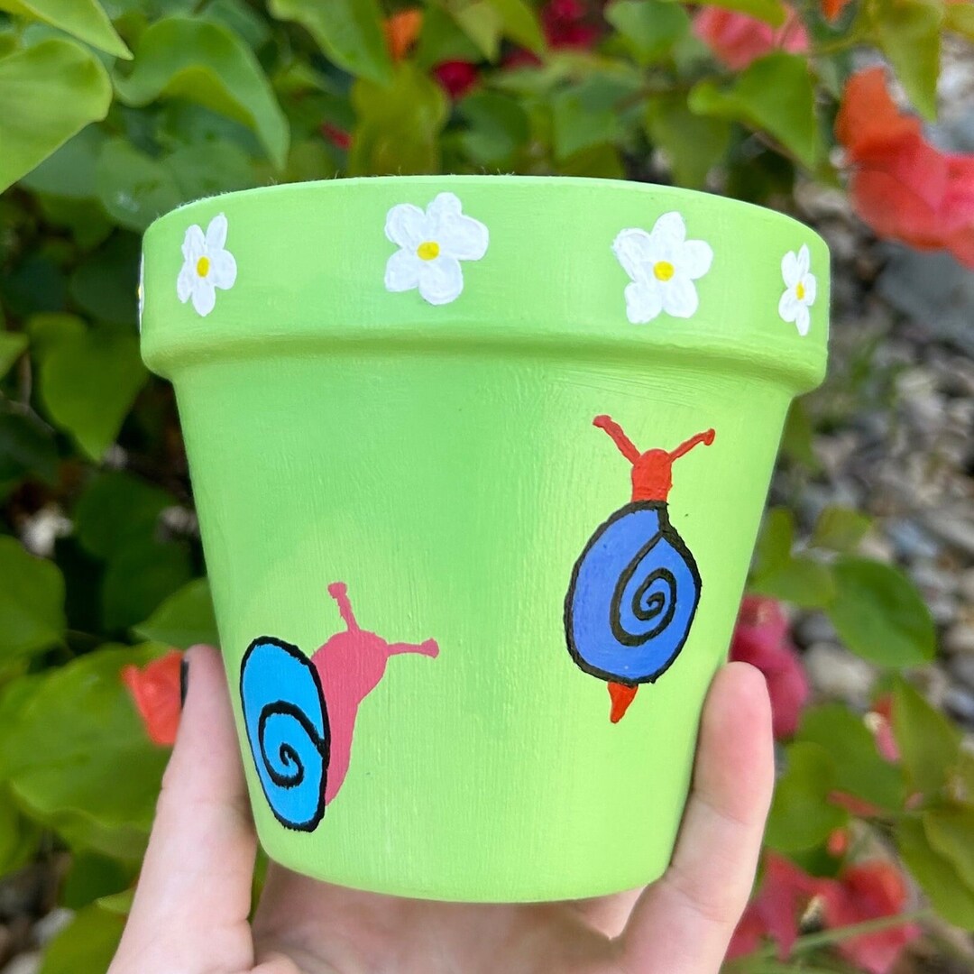 Snail Flower Pot, Plant Pot, Cute Flower Pot, Painted Flower Pot ...