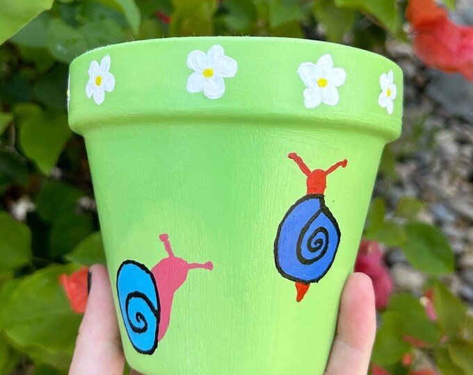 Snail Flower Pot, Plant Pot, Cute Flower Pot, Painted Flower Pot ...