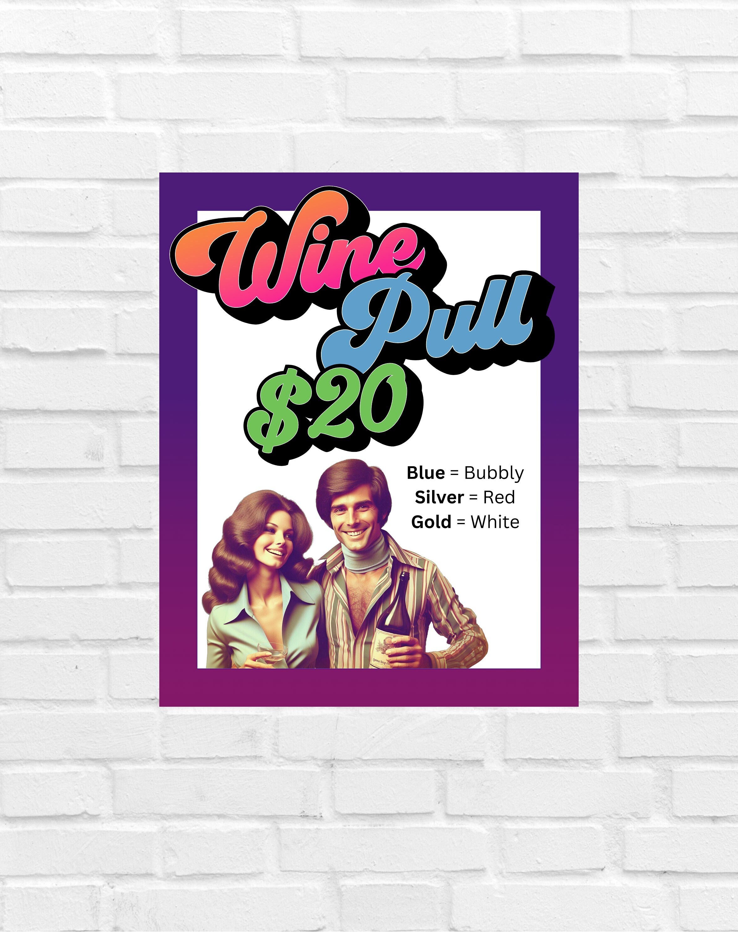 Customizable 1970s Wine Pull Sign – Retro Party Decor for Fundraisers ...