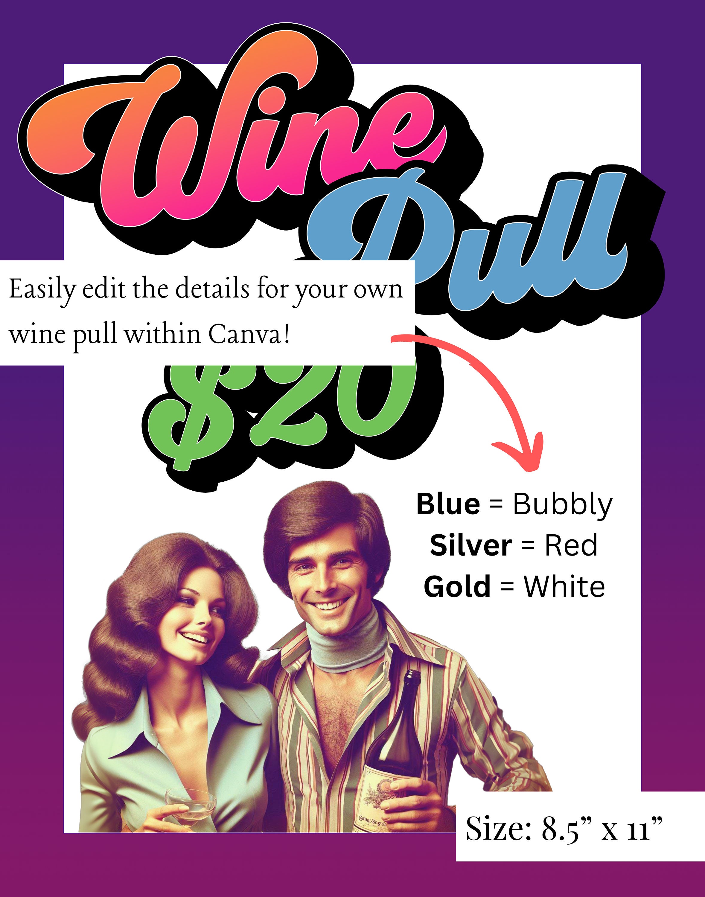 Customizable 1970s Wine Pull Sign – Retro Party Decor for Fundraisers ...