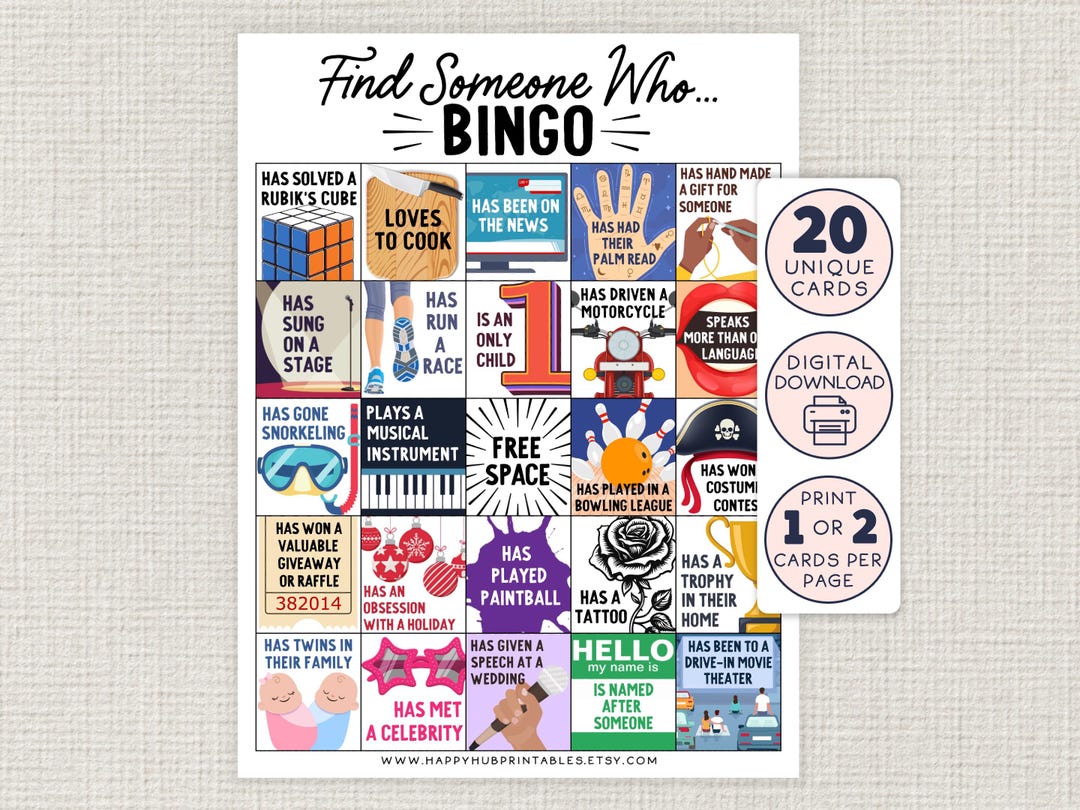 Adult Find Someone Who BINGO, Fun Party Game, Networking, Meeting, Ice ...
