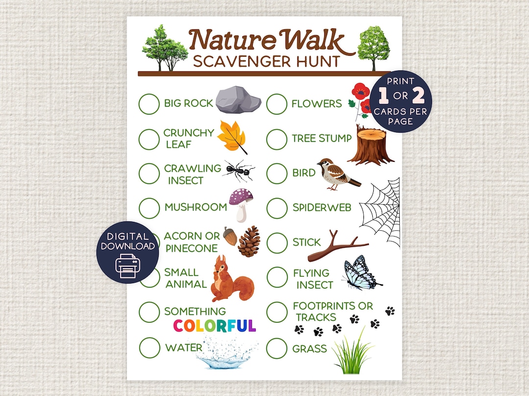 Nature Walk Scavenger Hunt, Hiking Printable, Kids Summer Camp Activity ...