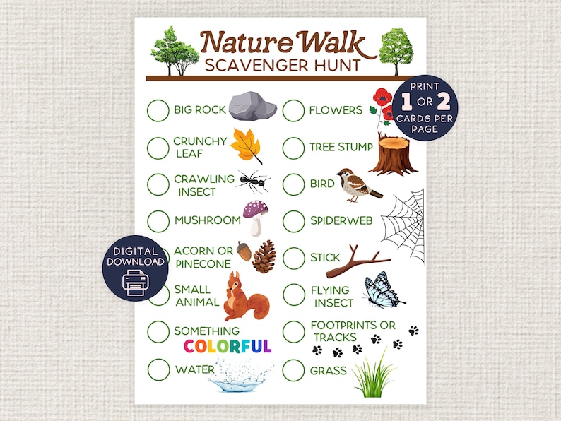 Nature Walk Scavenger Hunt, Hiking Printable, Kids Summer Camp Activity ...