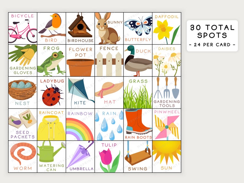 Spring BINGO, Printable Picture Cards, Classroom Game, Fun Group ...