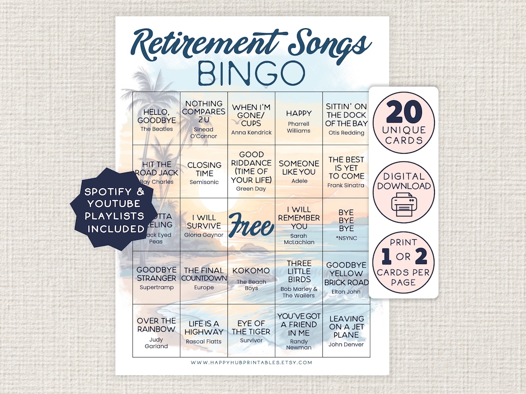 Retirement Songs BINGO, Printable Party Game, Retiree, Family and ...