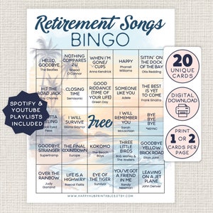 Retirement Songs BINGO, Printable Party Game, Retiree, Family and ...