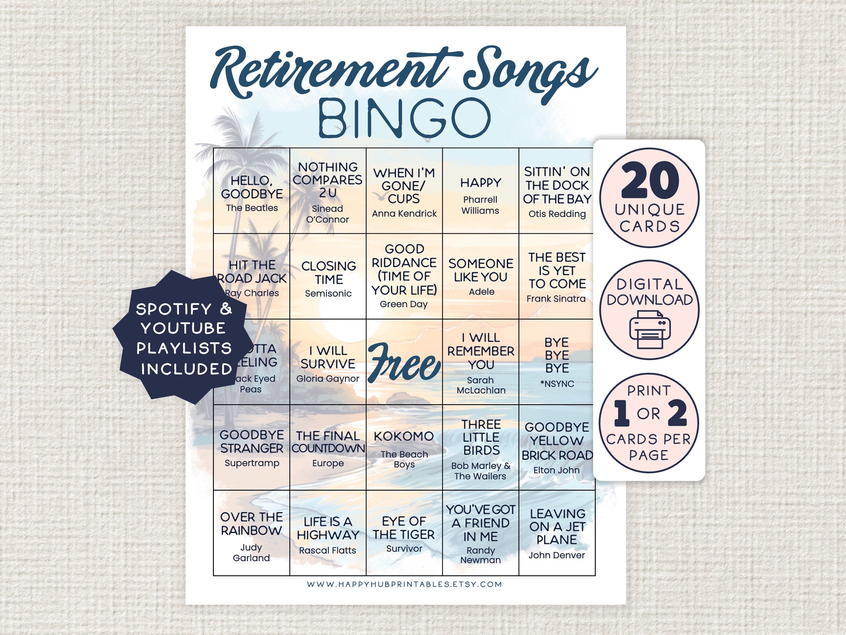 Retirement Songs BINGO, Printable Party Game, Retiree, Family and ...