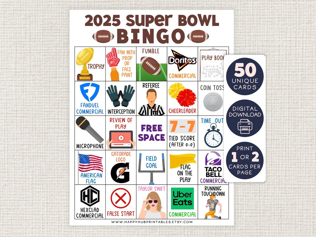 Super Bowl BINGO, Printable Game, 2025, Viewing Party Game, Kids, Teens ...