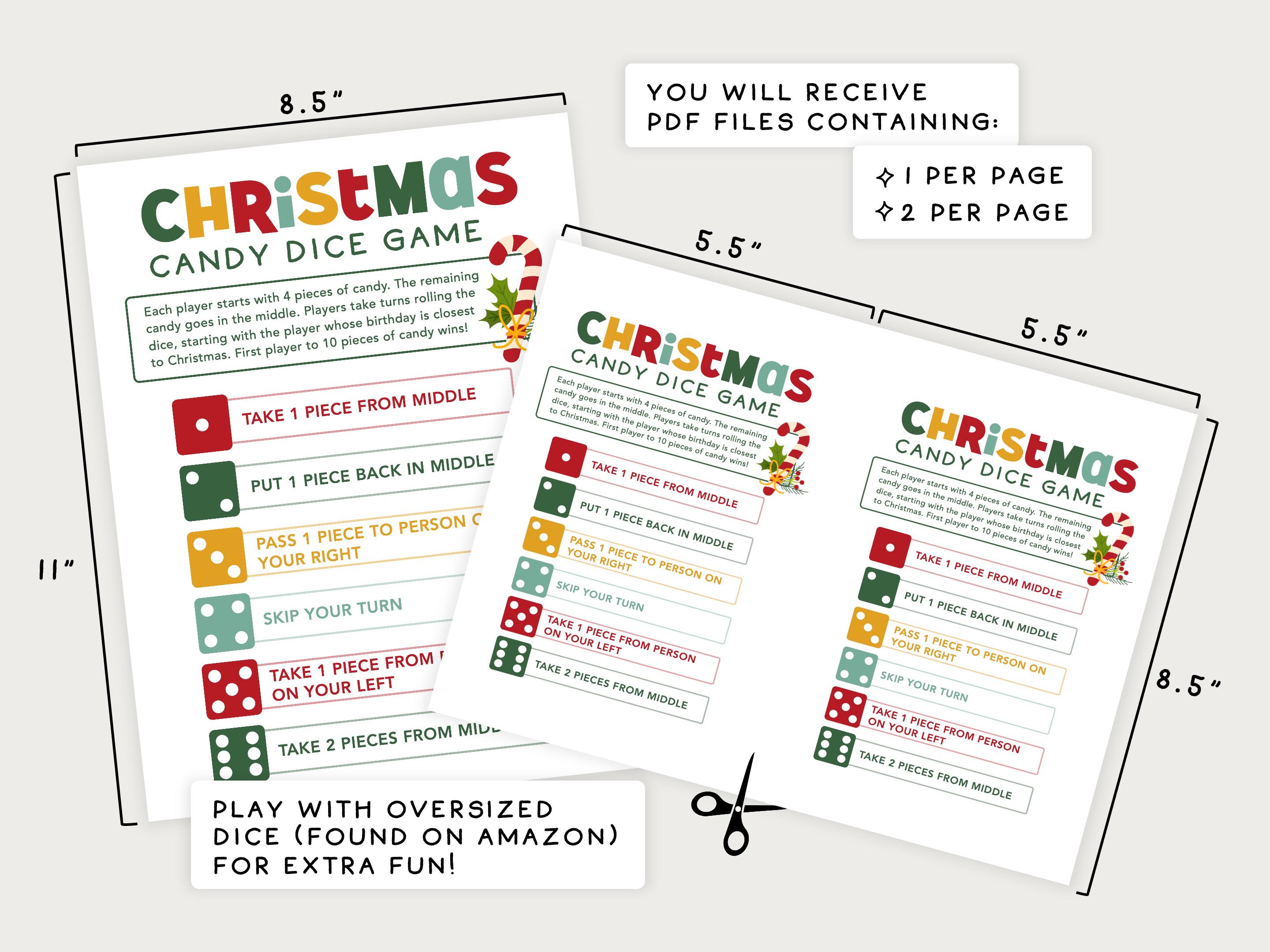 Christmas Candy Dice Game, Printable Classroom Party Game, Kids ...