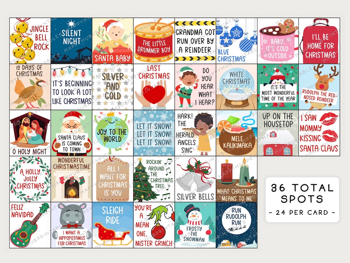 Christmas Songs BINGO and Playlist, Holiday Party Game, Printable ...