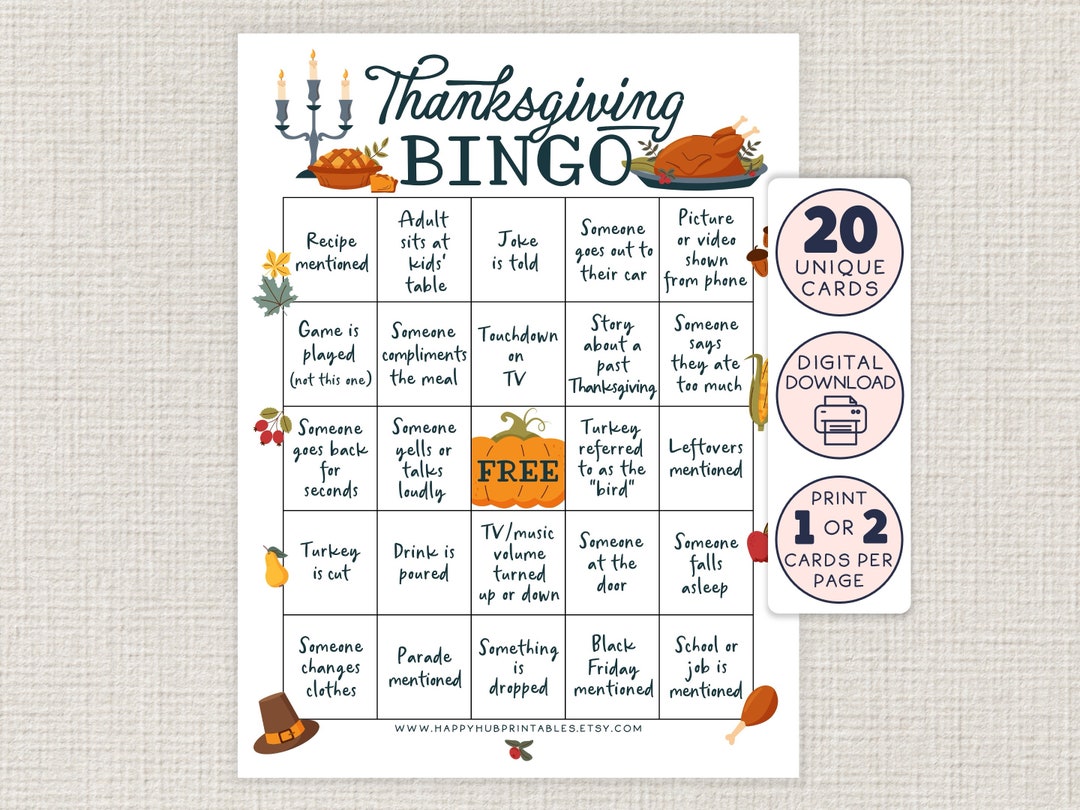 Thanksgiving BINGO, Family and Friend Turkey Day Game, Fun Group ...