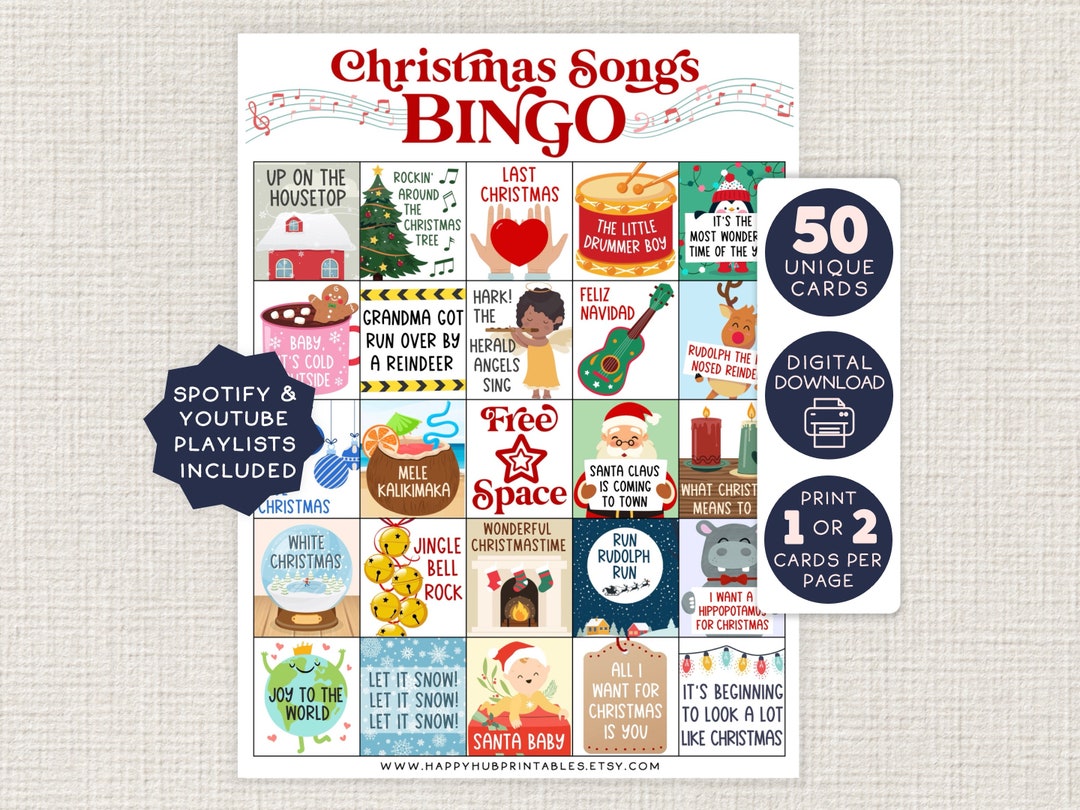 Christmas Songs BINGO and Playlist, Holiday Party Game, Printable ...